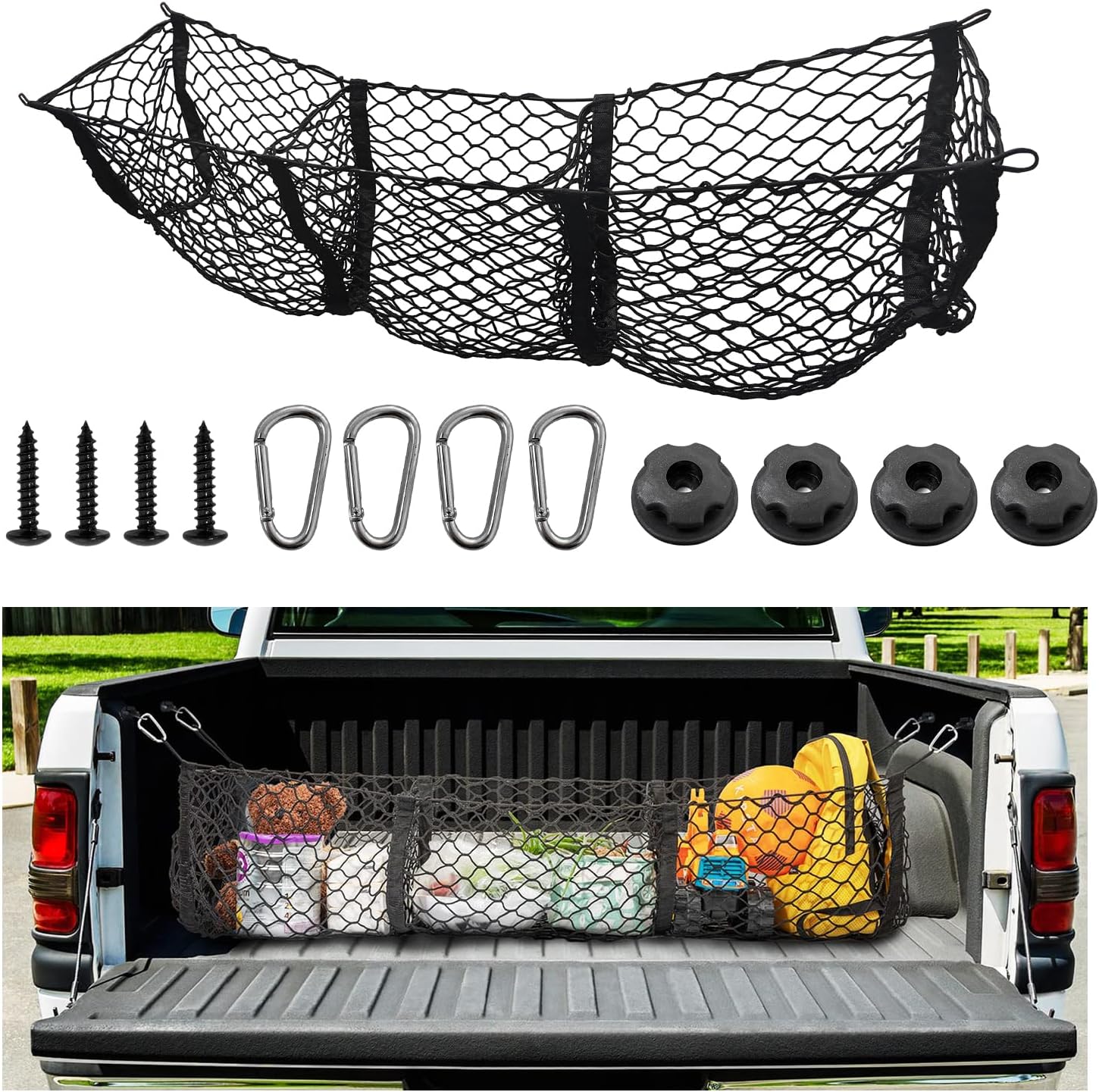 Amazon.com: Suvnie Trunk Cargo Organizer Storage Net, 3 Pockets Heavy ...