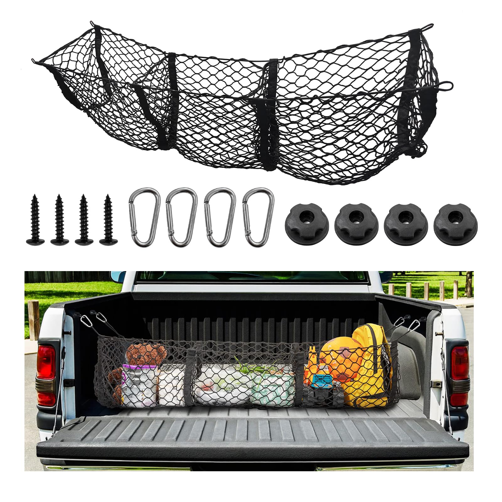 Amazon.com: Suvnie Trunk Cargo Organizer Storage Net, 3 Pockets Heavy ...