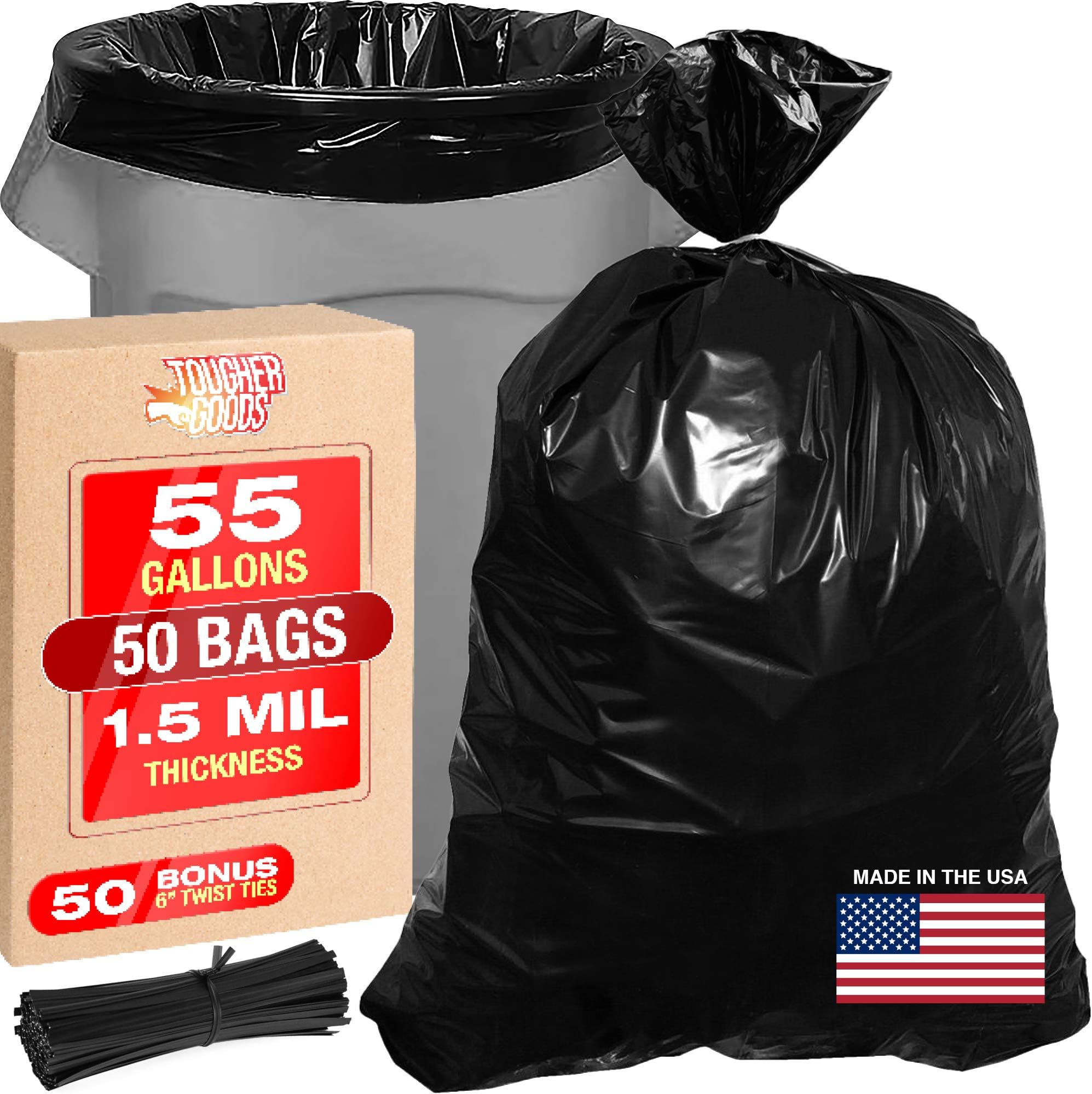 Amazon.com: Heavy Duty Black Trash Bags - 55 Gallon 50 PK Bags for ...