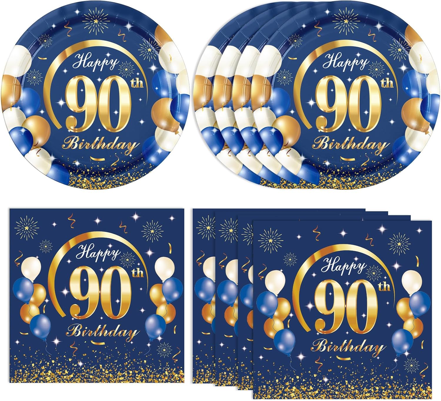 Amazon.com: 90th Birthday Decorations for Men Navy Blue and Gold Happy ...