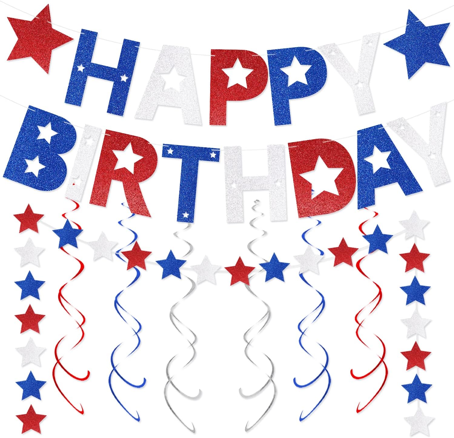 Amazon.com: 4th of July Happy Birthday Banner, Glitter Red White and ...