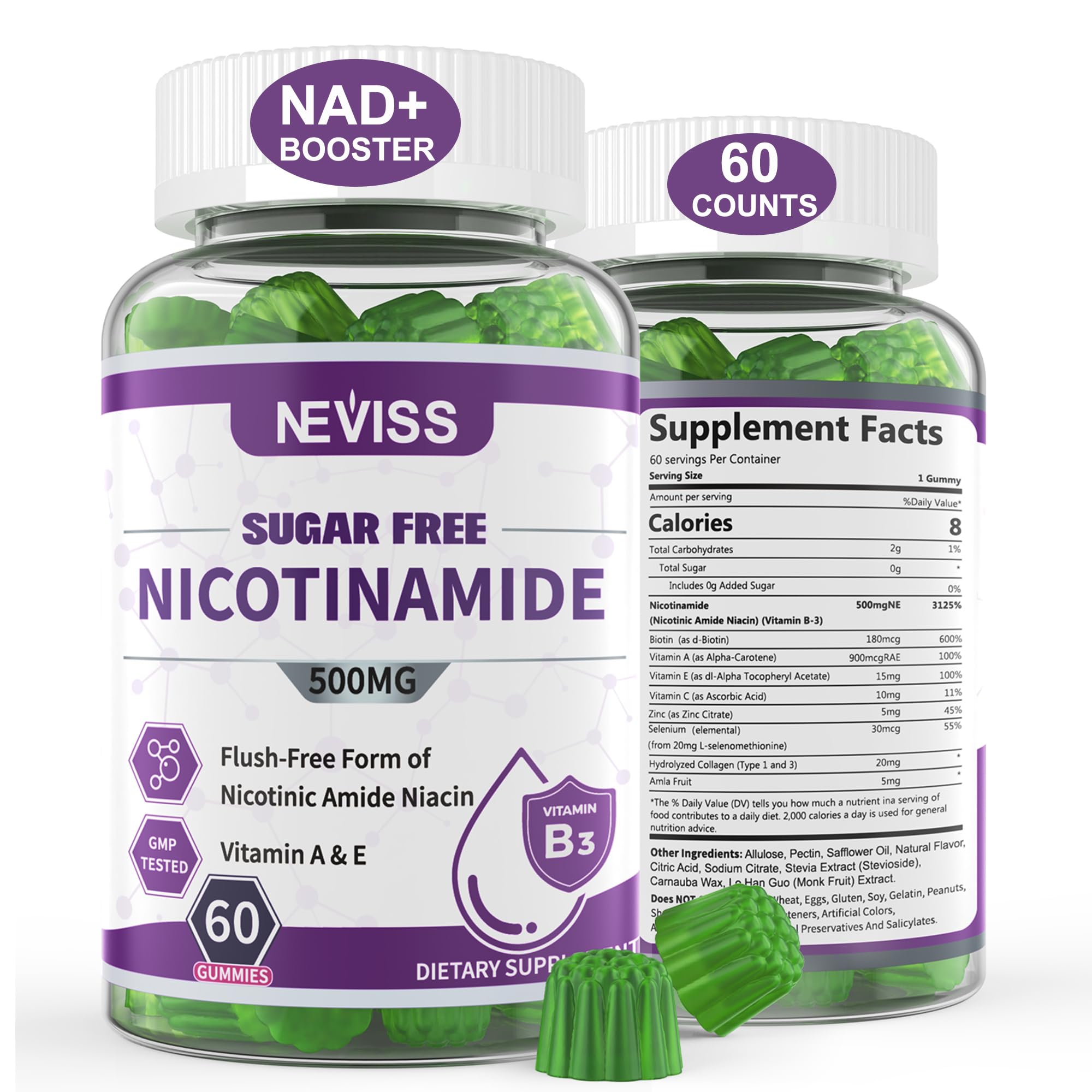 Amazon.com: Sugar Free Nicotinamide 500mg Gummies, (Flush Free Niacin ...