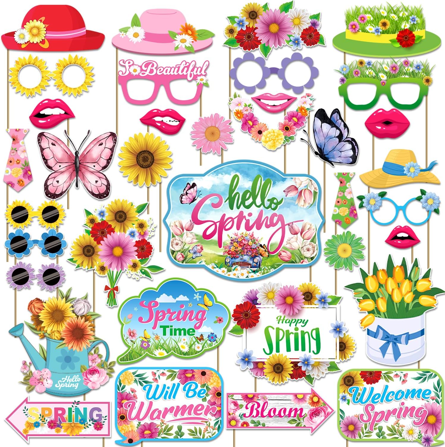 Amazon.com: 36Pcs Spring Party Decorations Photo Props, Spring ...