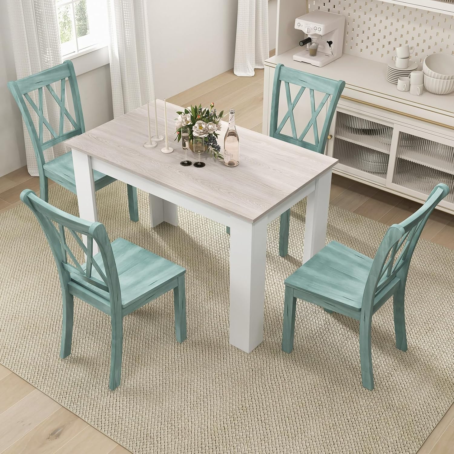 Amazon.com - Giantex 5-Piece Wooden Dining Set, Modern Rectangular ...