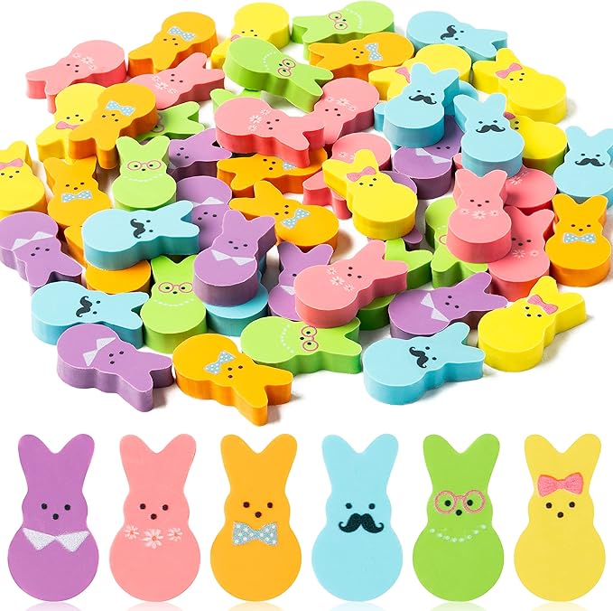 Amazon.com: DGjianfei Easter Mini Eraser Bulk - 60Pcs Kids' Small Bunny ...