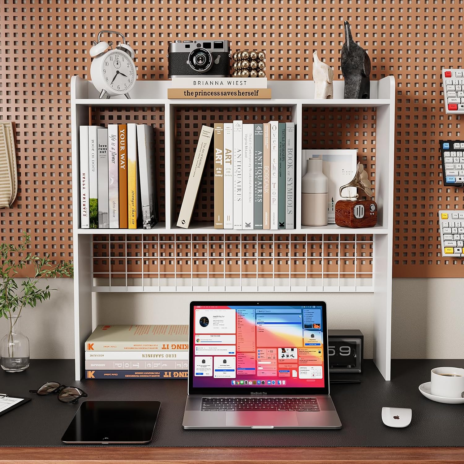 Amazon.com : FNBAR Desktop Bookshelf,Countertop Storage Hutch with 3 ...