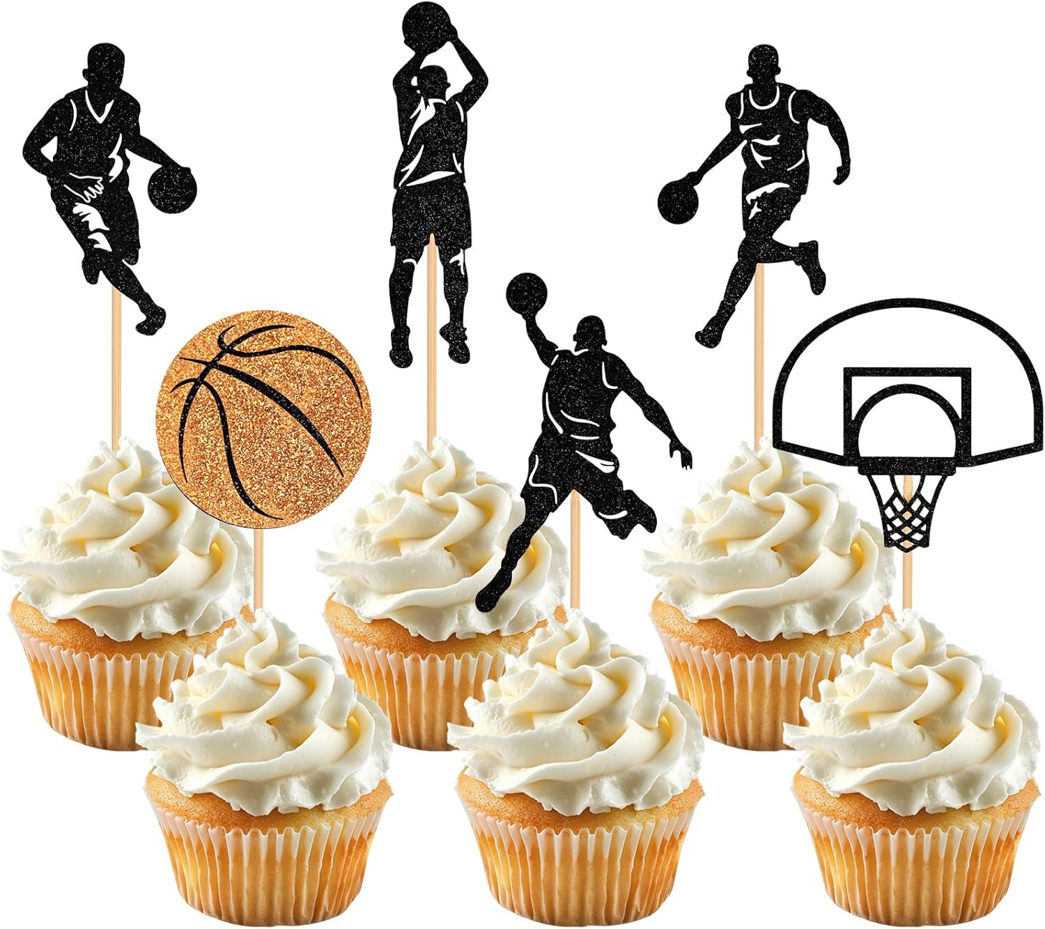 Amazon.com: 36 PCS Basketball Cupcake Toppers Glitter Basketball Player ...