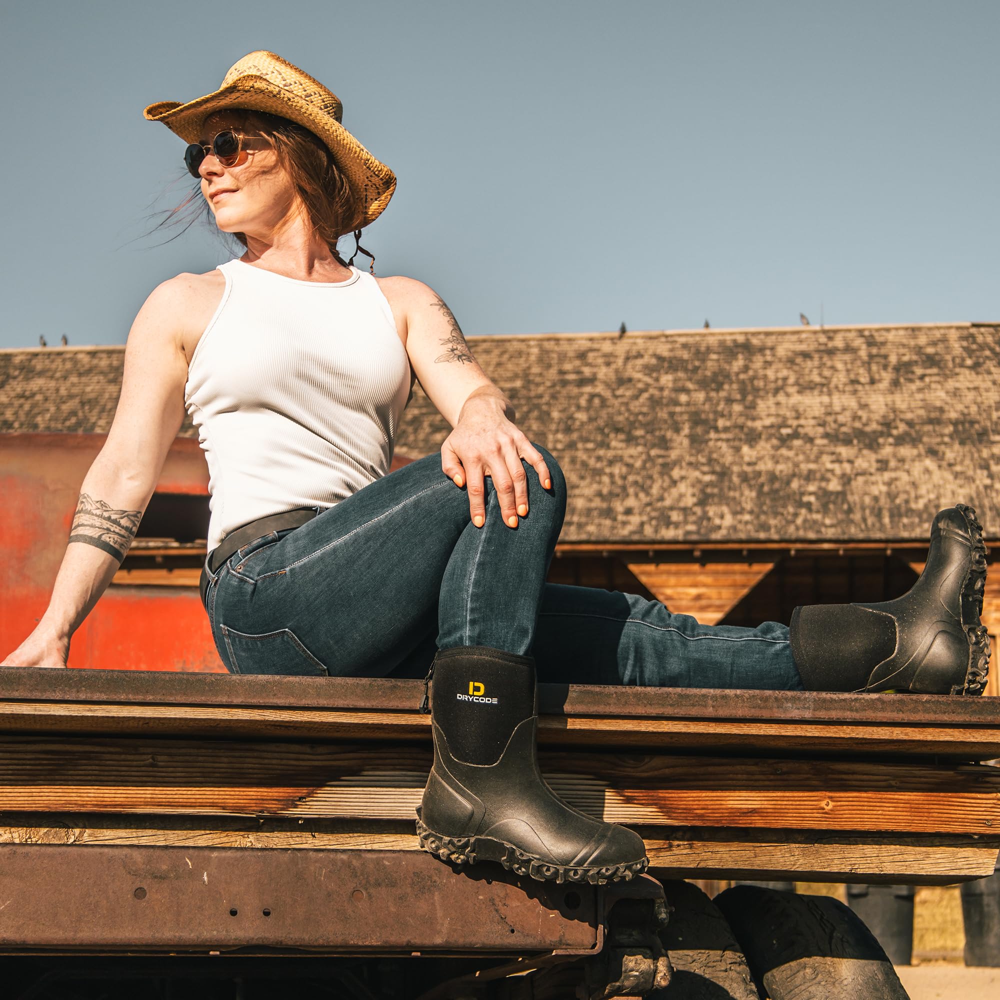 DRYCODE Rubber Boots for Women All Seasons, 5mm Neoprene Mid Calf Rain ...