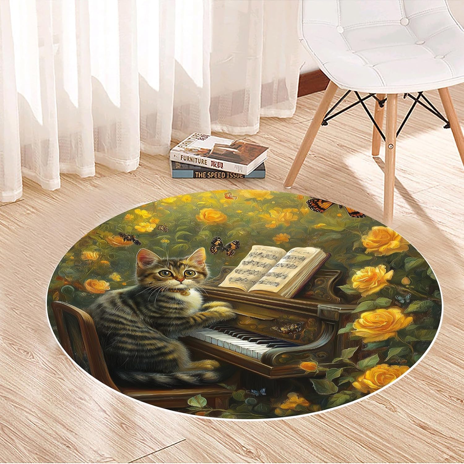 Amazon.com: Cute Maine Coon Cat Piano Washable Rugs Wildflowers ...
