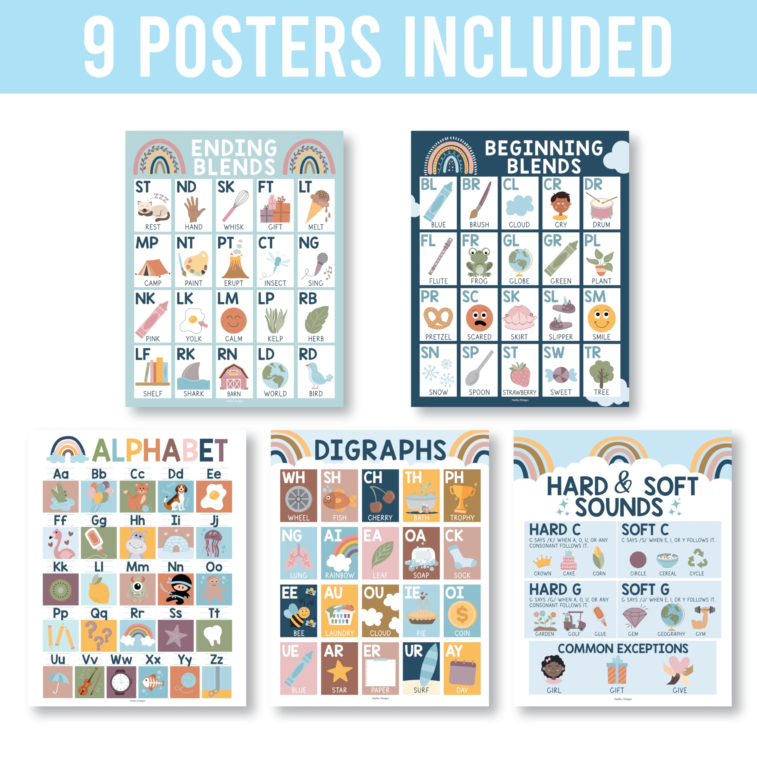 Pastel Classroom Posters Hadley Designs 9 Sound Wall Classroom Phonics ...