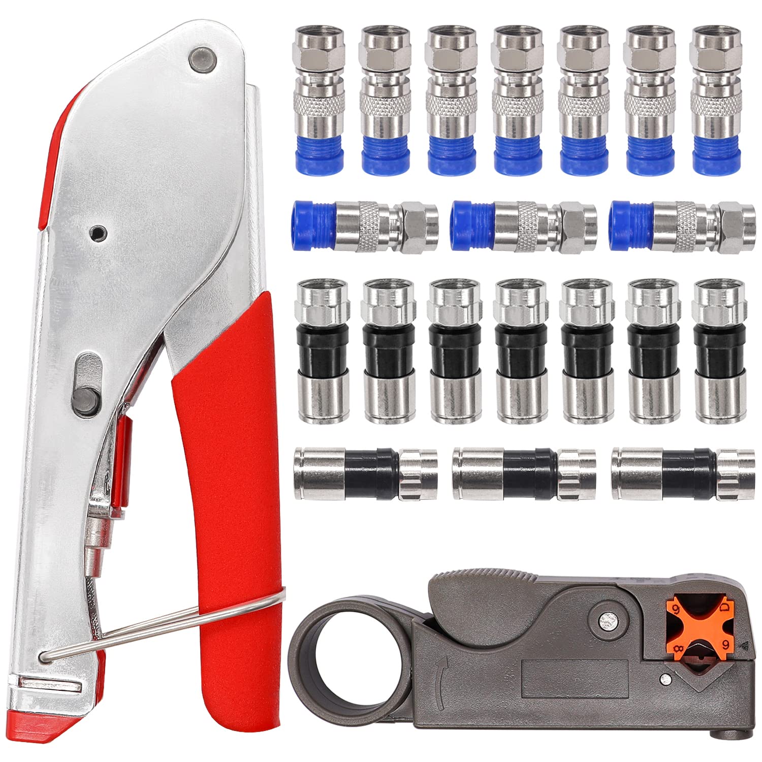 Taiss BNC Crimp tool with 10PCS BNC Connector+Coaxial Cable Compression ...