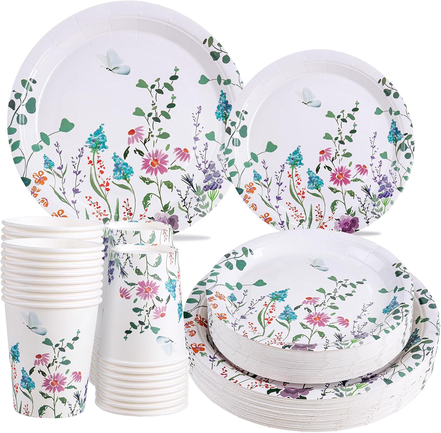 Amazon.com: I00000 150 Pcs Spring Party Plates Set,50 Flower Dinner 9 ...