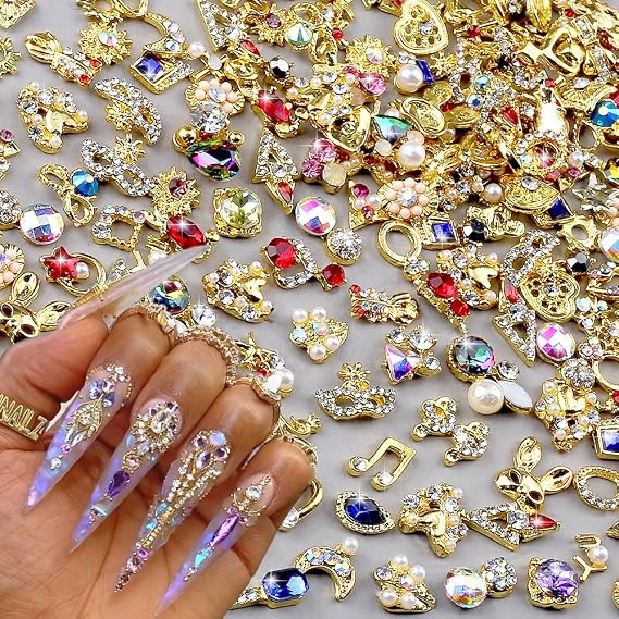 50 Stück Gold Nail Charms 3D Legierung Nagelschmuck Metall Nagel Charms ...
