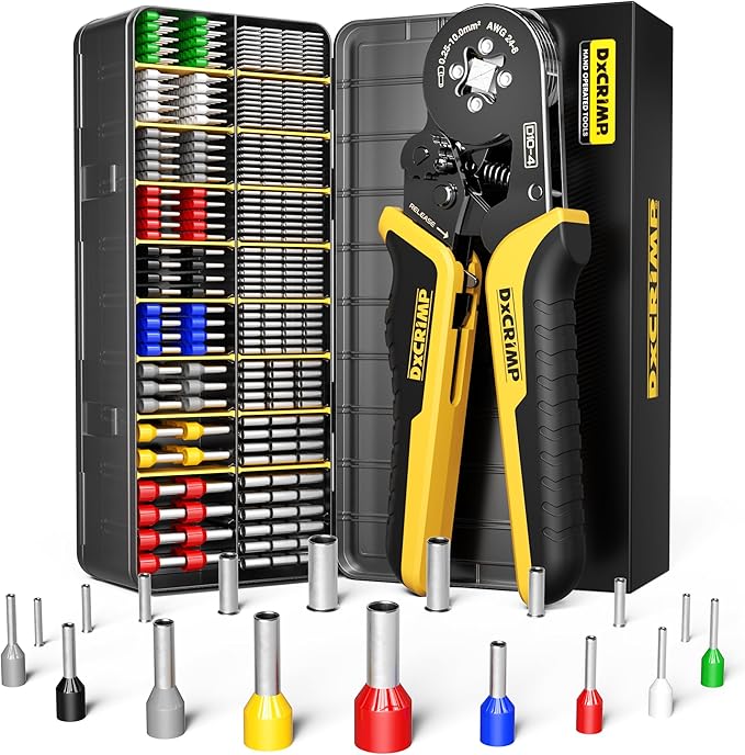 DxCRIMP Ferrule Crimping Tool Kit, Ratchet Pliers for 24-8 AWG with 18 ...