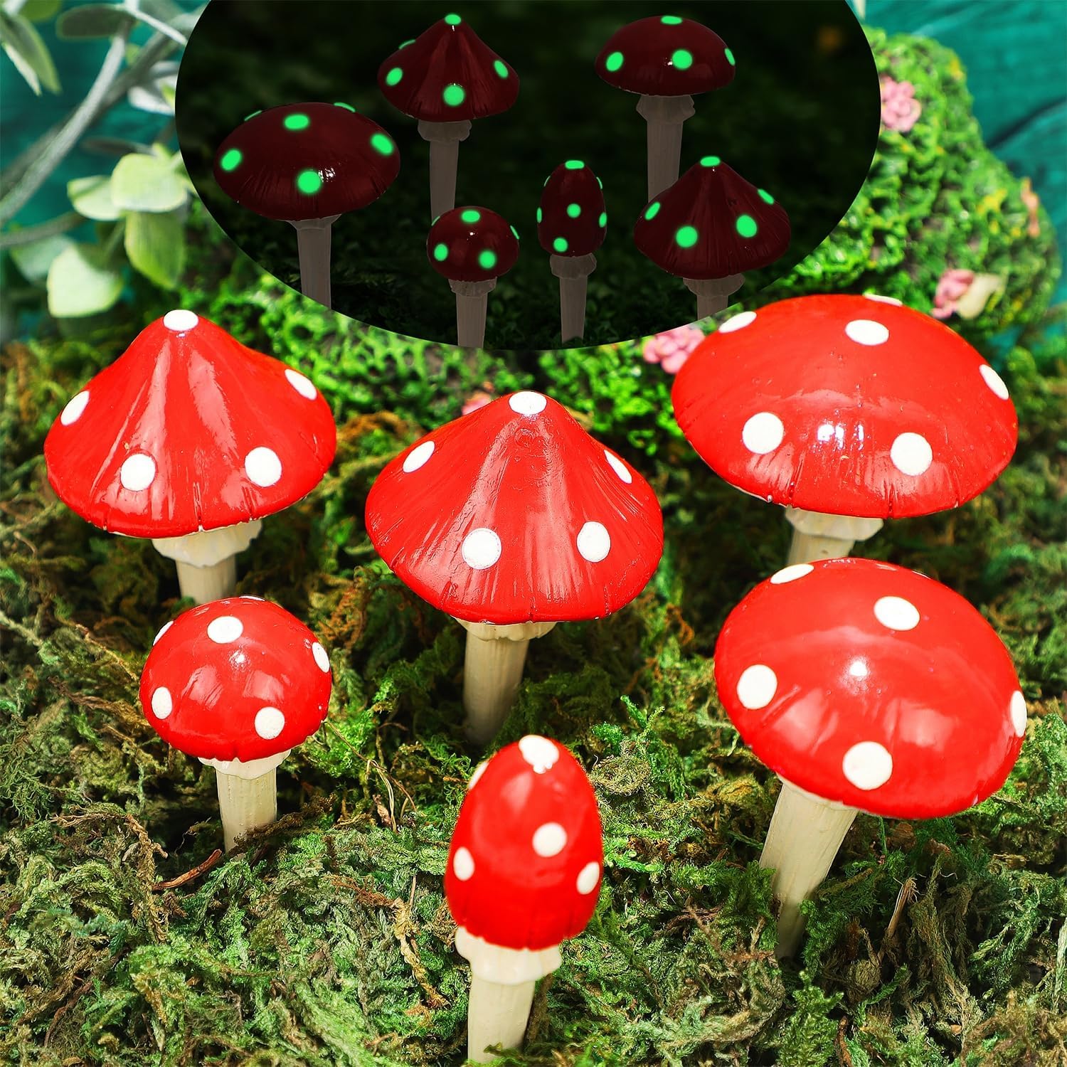 Amazon.com: Juegoal Set of 6 Fairy Garden Miniature Mushrooms Statues ...