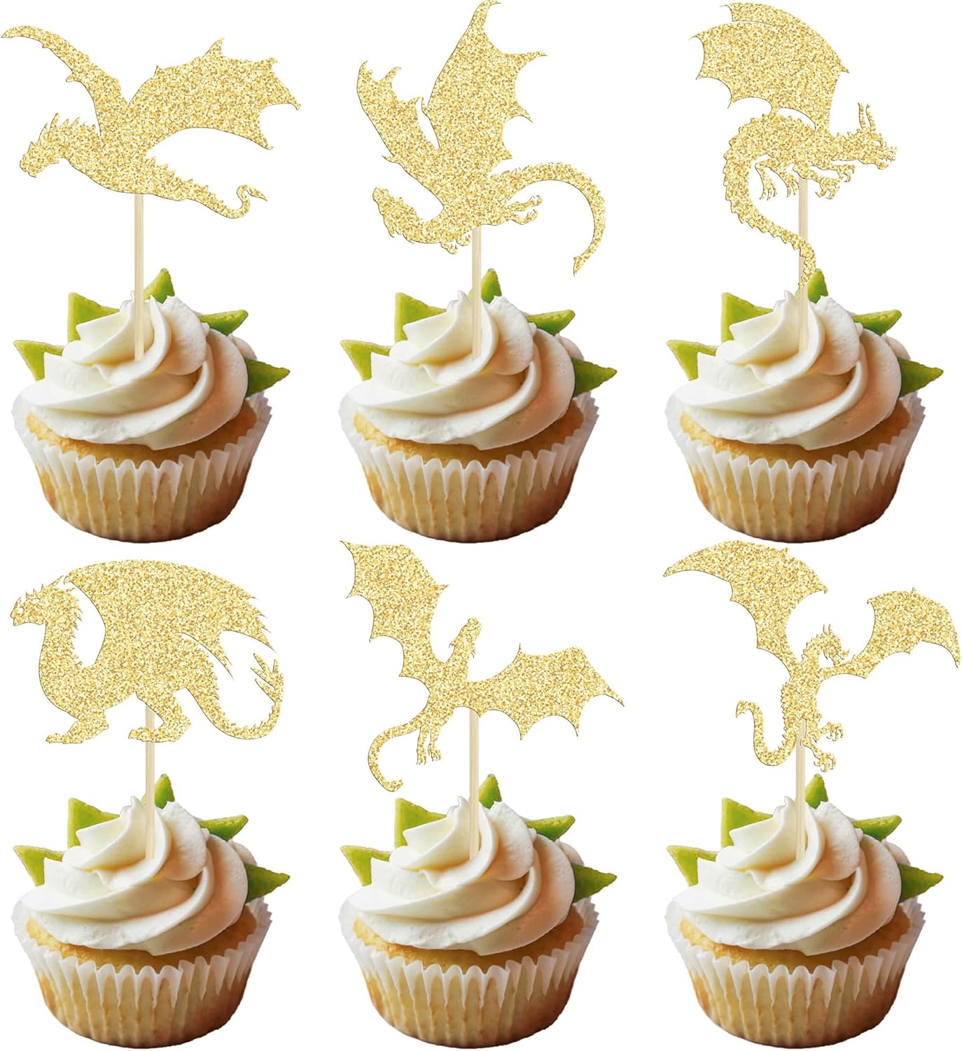 Amazon.com: 24Pcs Dragon Cupcake Toppers Glitter Fantasy Cool Dinosaur ...
