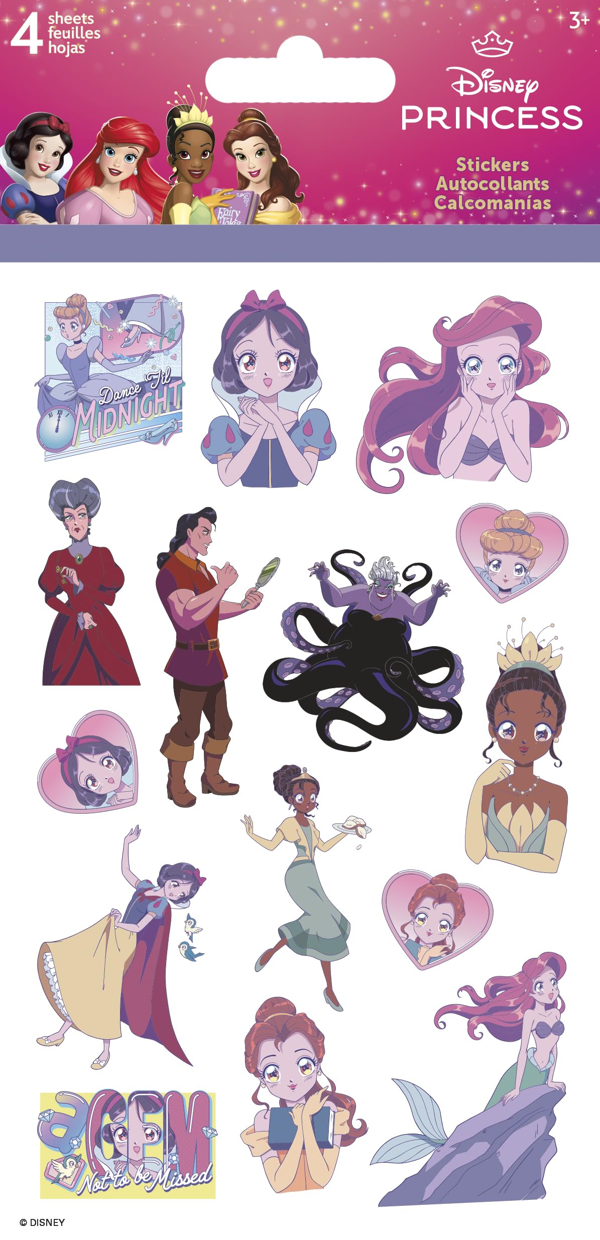 Amazon.com: Disney Princess and Villians Manga - Standard Stickers - 4 ...