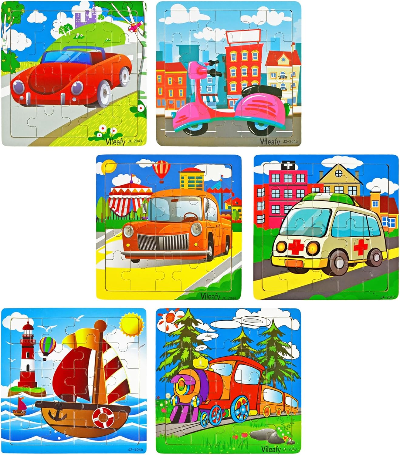 Amazon.com: Vileafy 6 Pack Wooden Jigsaw Puzzles for Kids Ages 3-5 ...