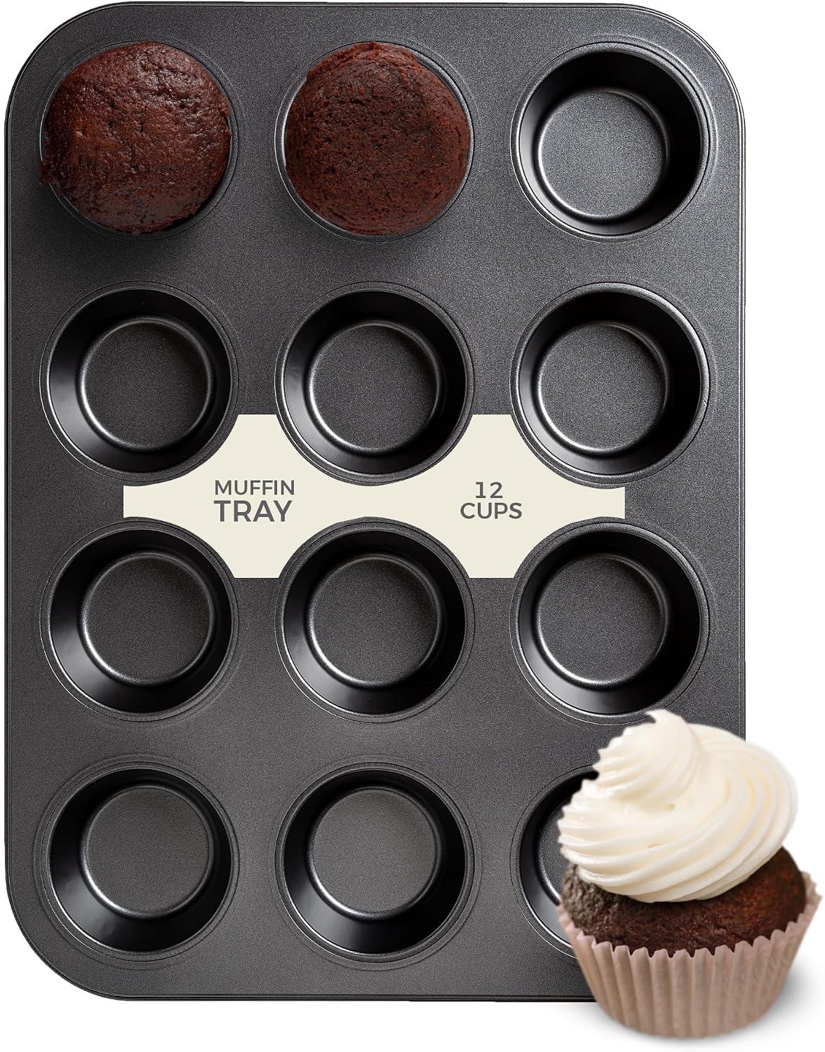 AXXTAN 12-Cup Deep Non-Stick Muffin Tray for Baking – Heavy-Duty Carbon ...