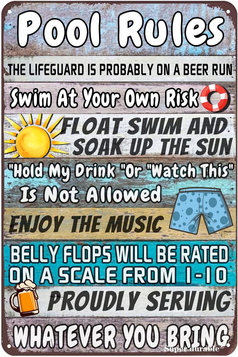 Amazon.com: Super durable Metal Tin Sign Pool Rules Tin Sign Vintage ...