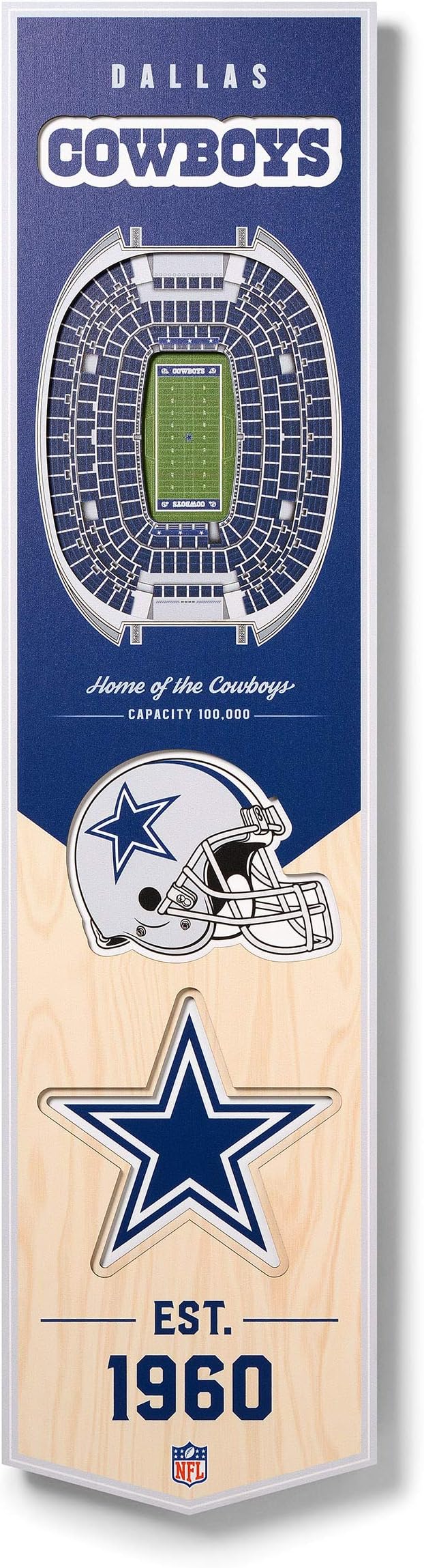 YouTheFan NFL Dallas Cowboys 3D Stadium Banner - 8" x 32", Team Colors ...