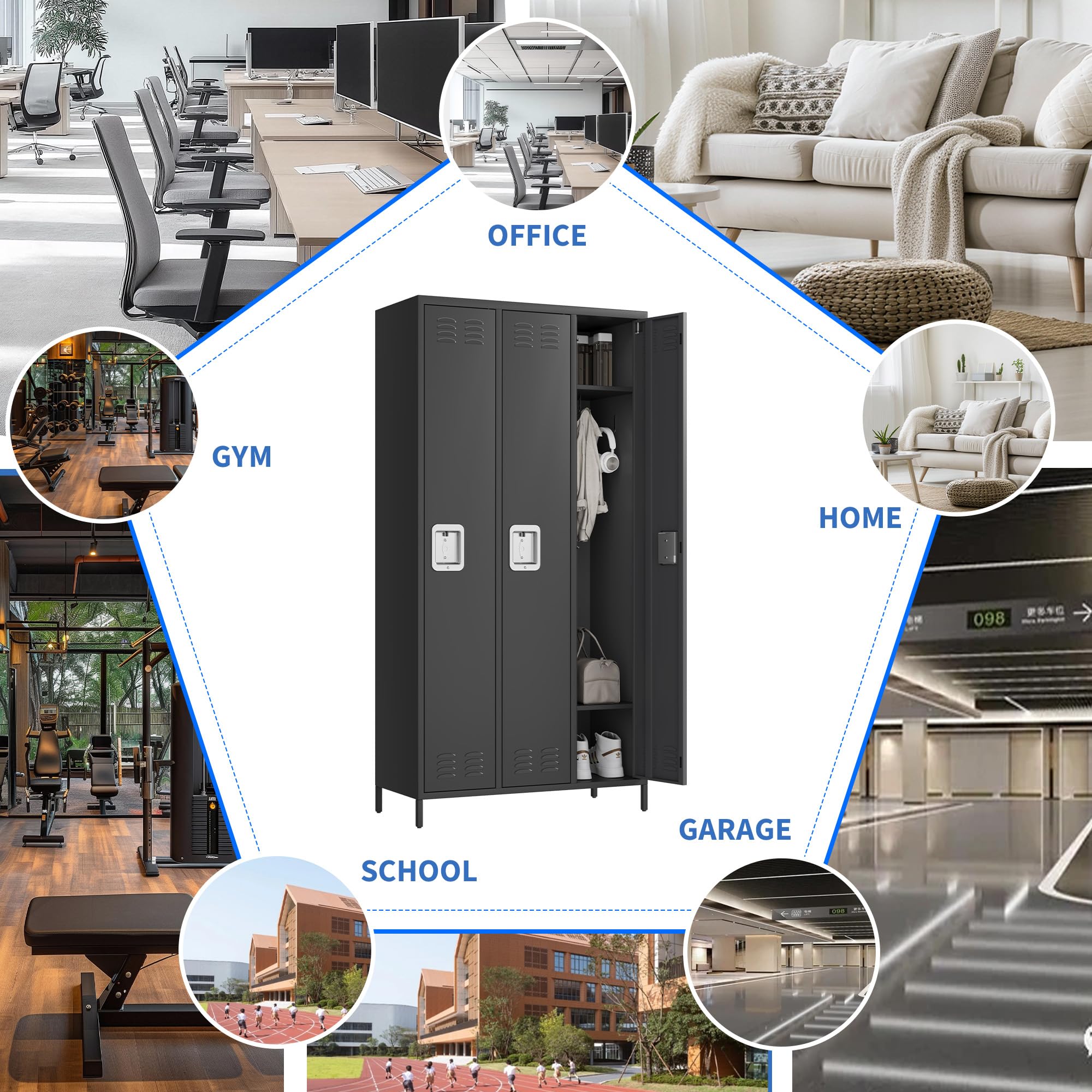 Snapklik.com : 3 Doors Employee Lockers For Office, Metal Sorage Locker ...