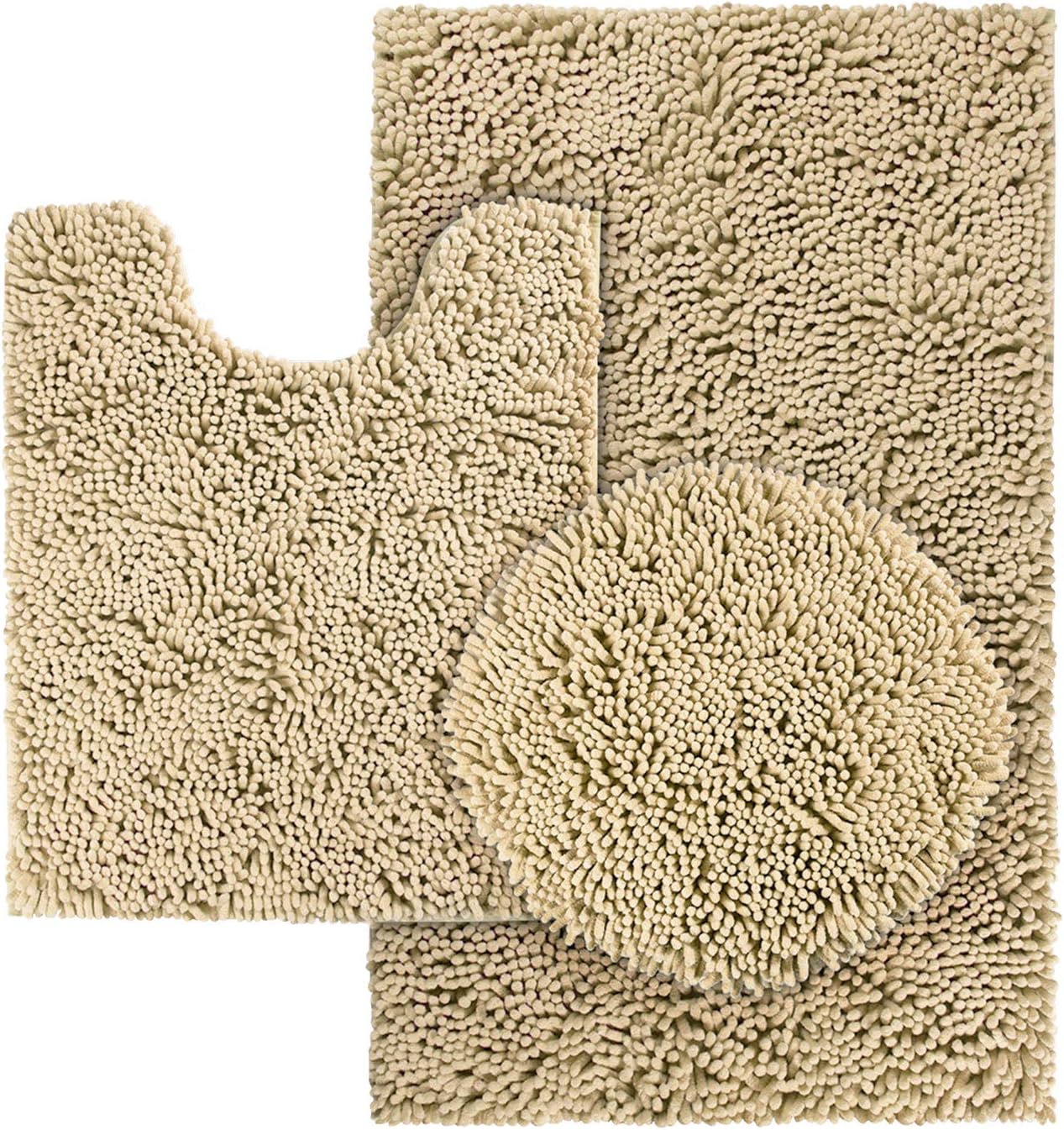 Amazon.com: HOMEIDEAS 3 Pieces Beige Bathroom Rugs Set, Ultra Soft Non ...