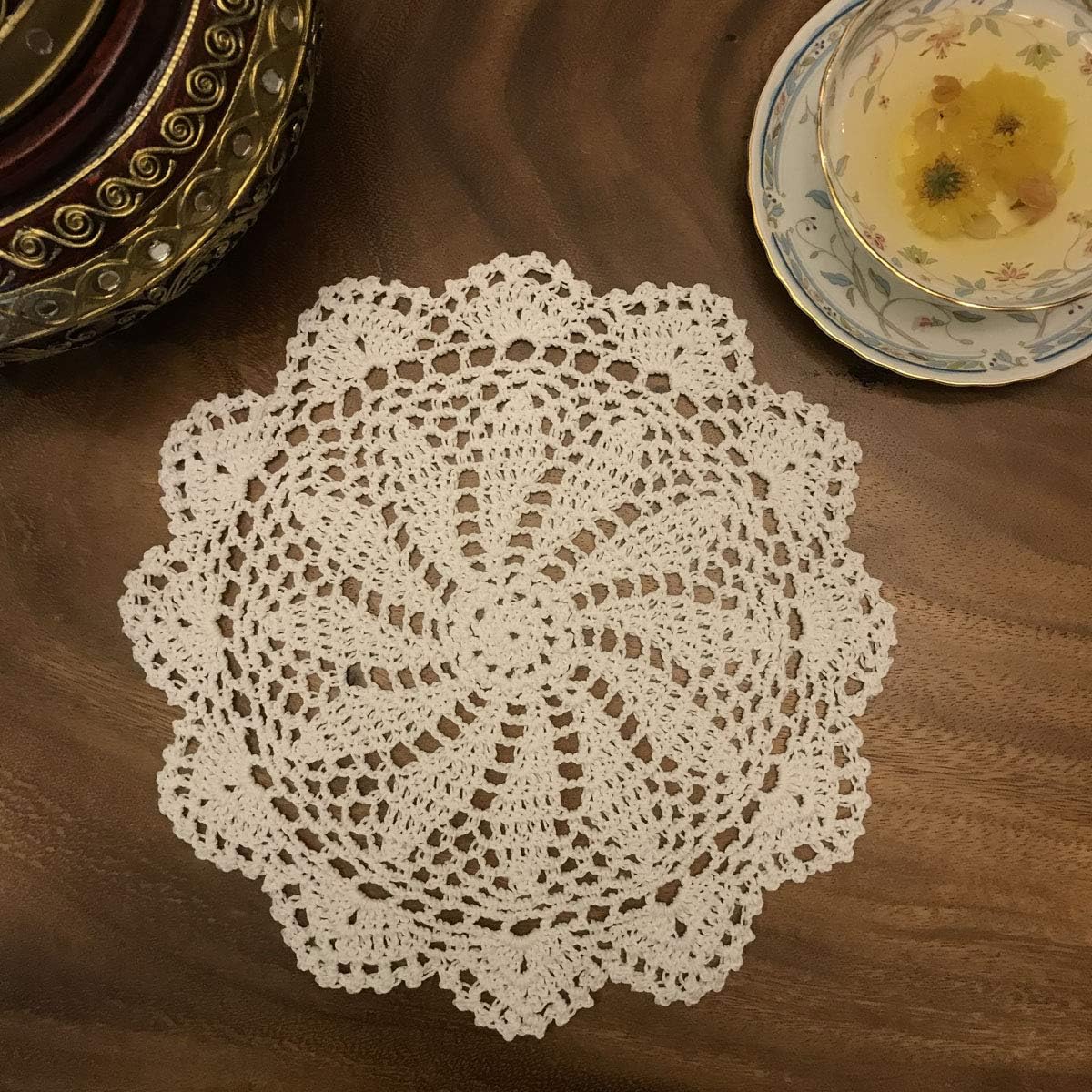 Amazon.com: Janef Beige Handmade Crochet Cotton Table mats Lace Doilies ...