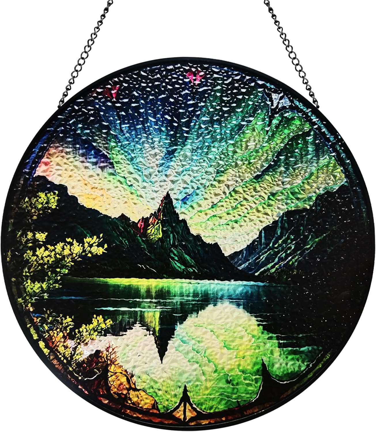 Amazon.com : Huyfoig Northern Lights Stained Glass Window Hanging ...