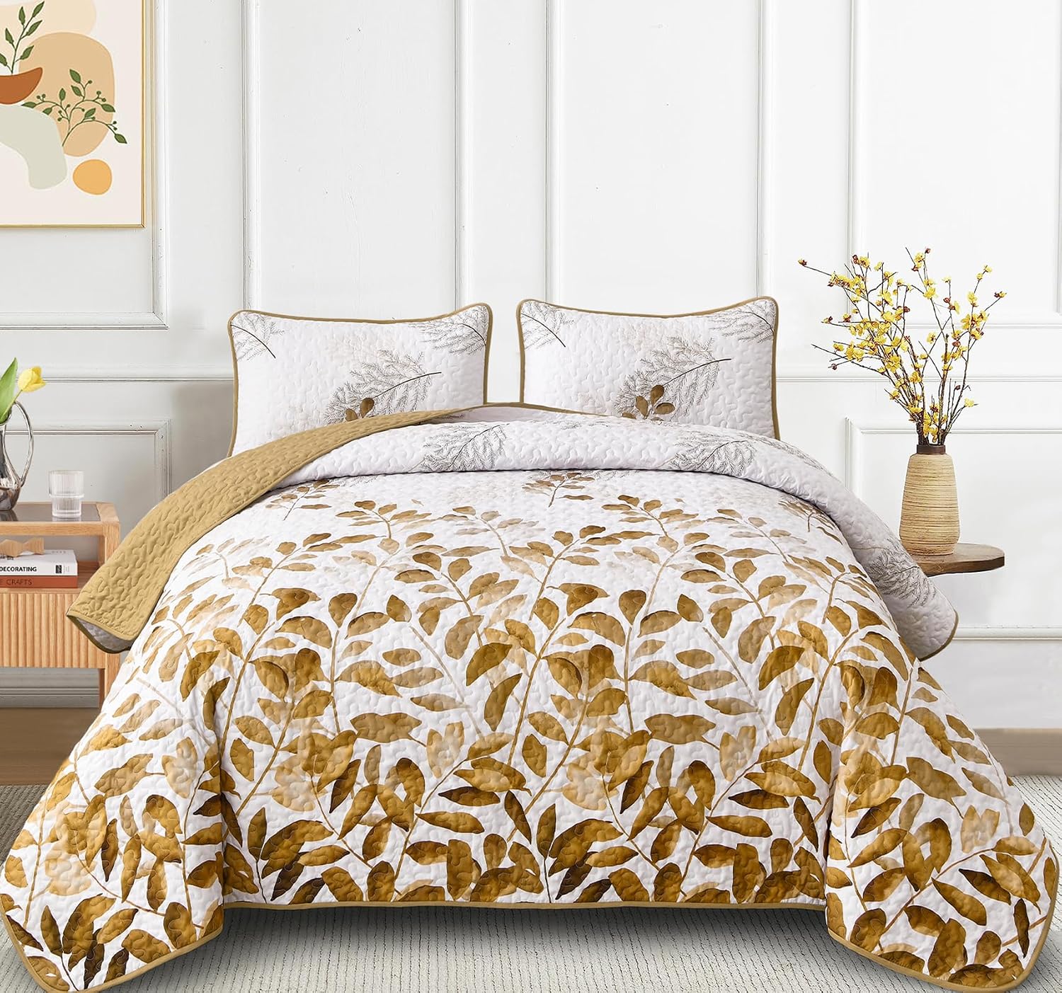 Amazon.com: WONGS BEDDING Floral Quilt Set King,3 Pieces Brown Gradient ...