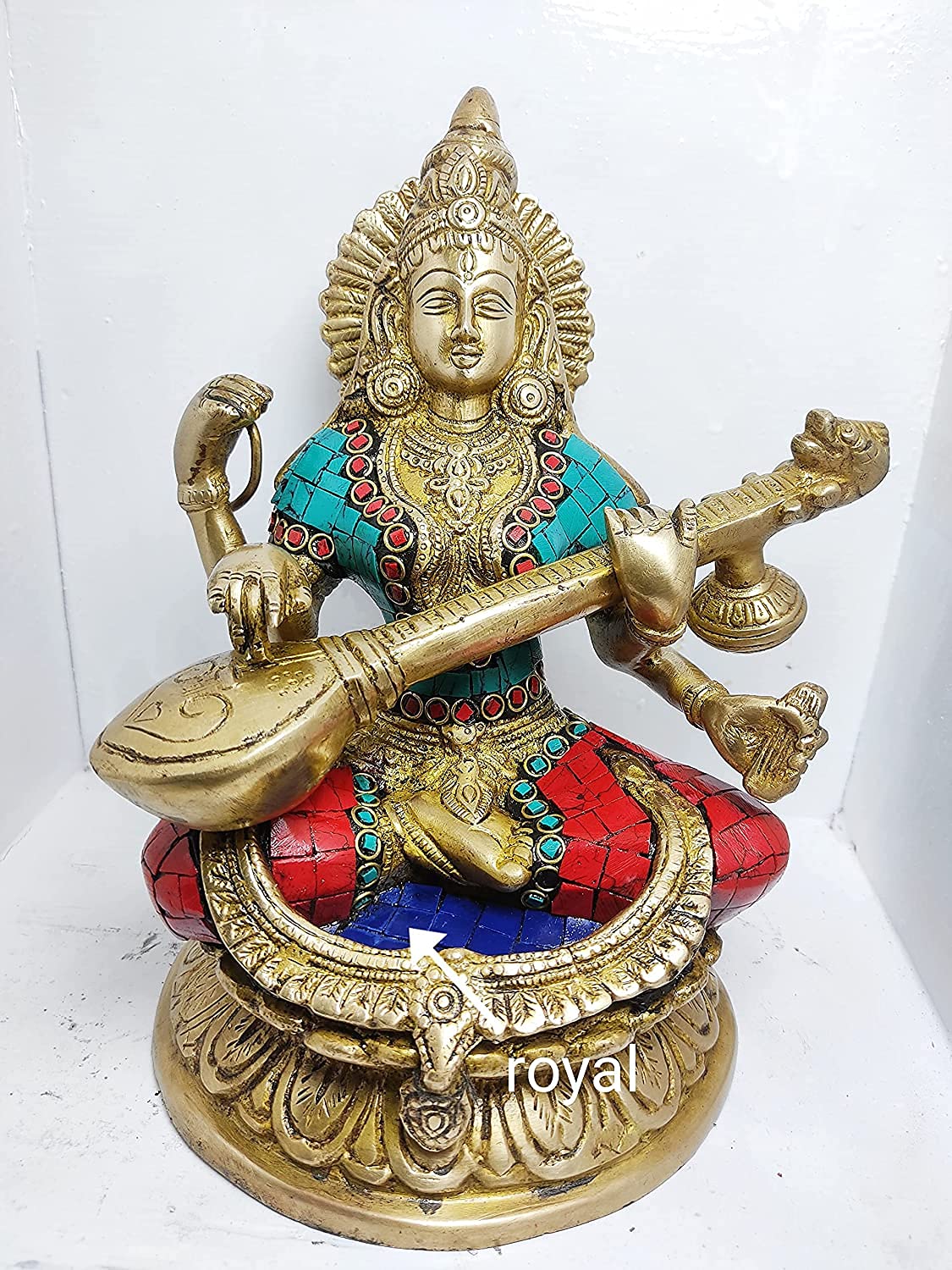 Buy INDIAN HUB Brass Devi Saraswati Sitting on Lotus Veena Playing ...