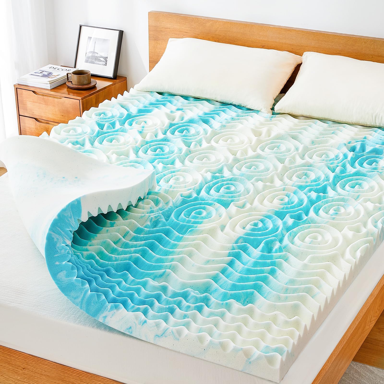 Amazon.com: Fancial 3-Inch Gel Memory Foam Mattress Topper Sizes, Blue ...
