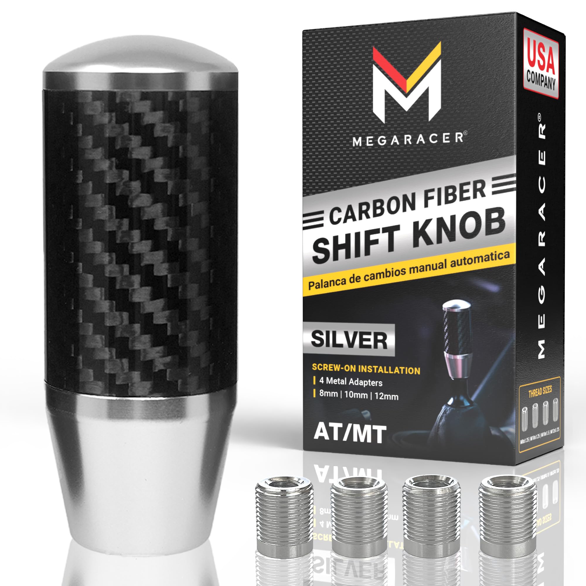 Snapklik.com : Premium Silver Carbon Fiber Gear Stick Shift Knob Cool ...