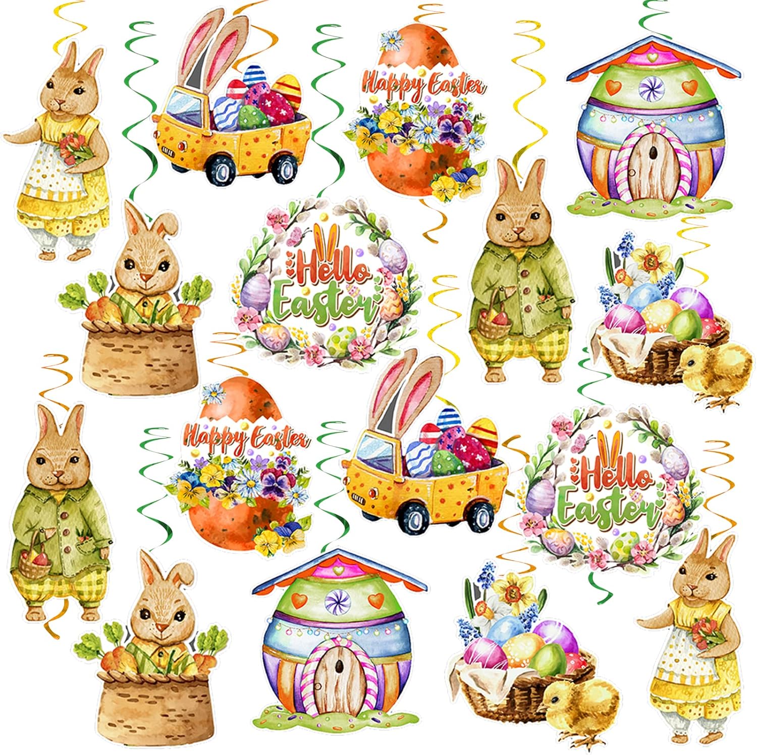 Amazon.com: 64Pcs Happy Easter Hanging Swirls Decorations Set, Easter ...