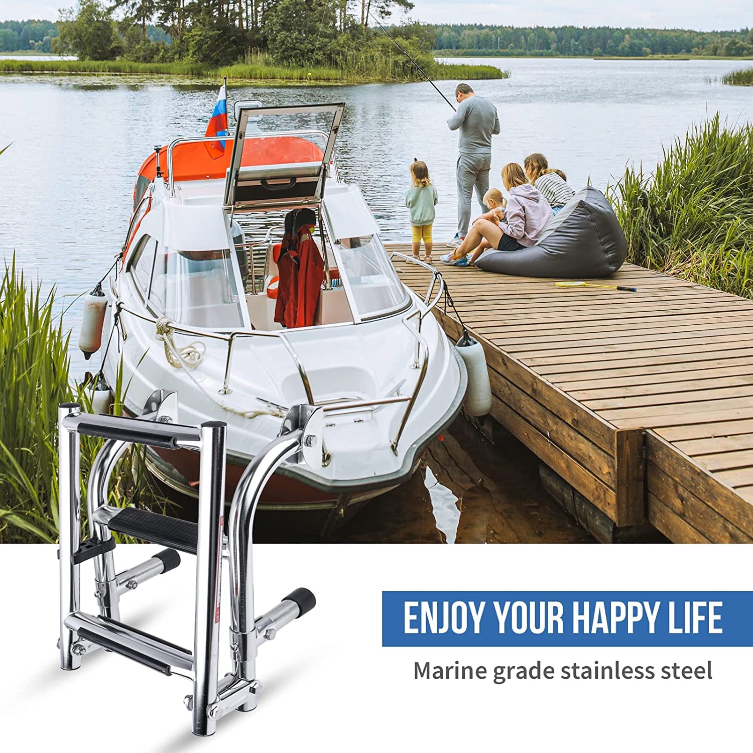 Snapklik.com : Folding Boat Ladder, Stainless Steel 3 Step Swim Ladder ...