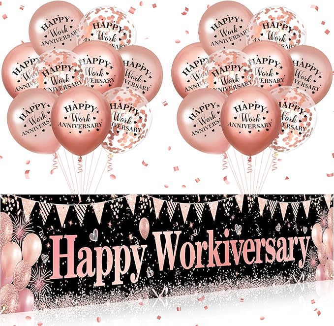 Amazon.com: Happy Work Anniversary Decorations Banner Rose Gold Happy ...