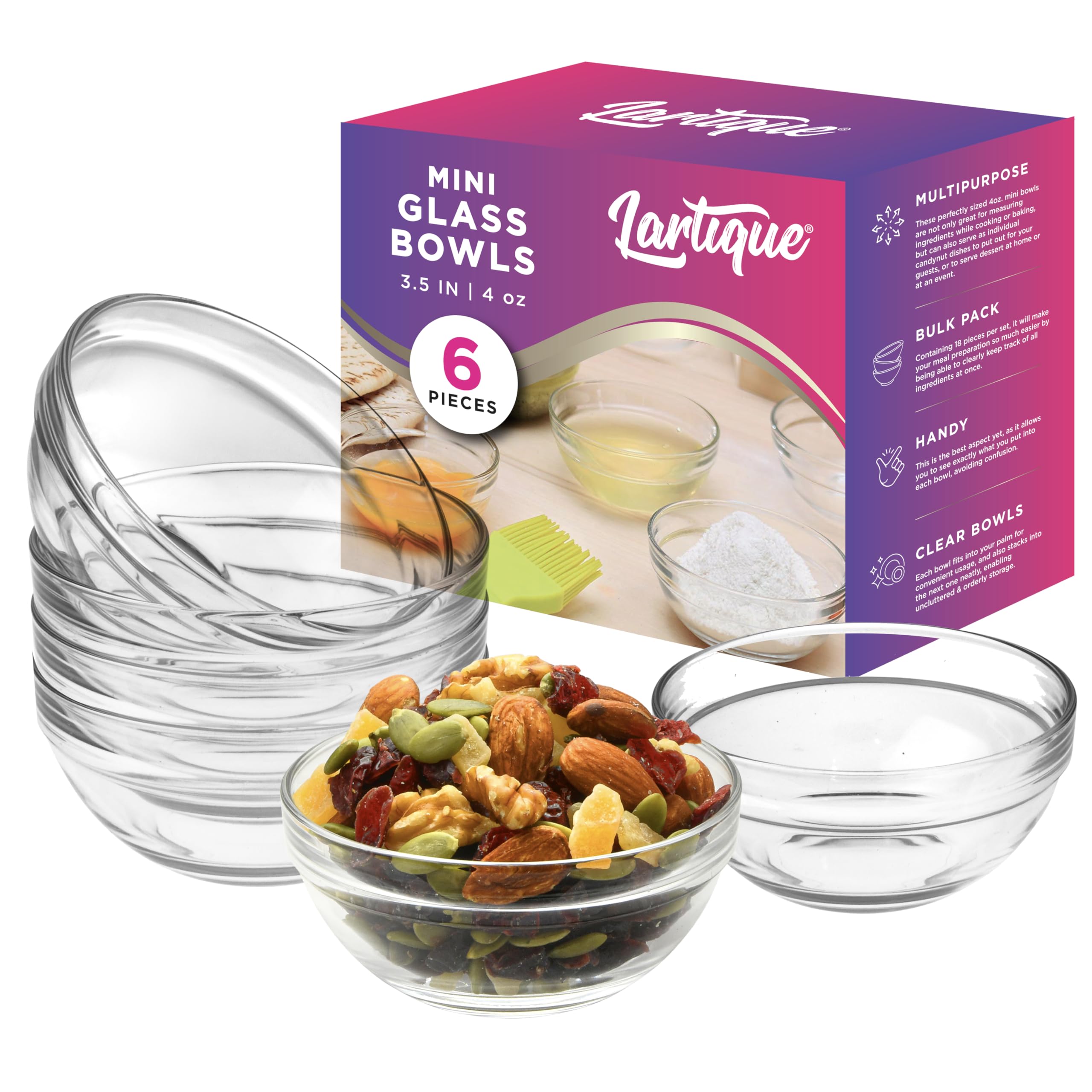 Amazon.com: Lartique Mini 3.5 Inch Small Glass Bowls - Small Bowls ...