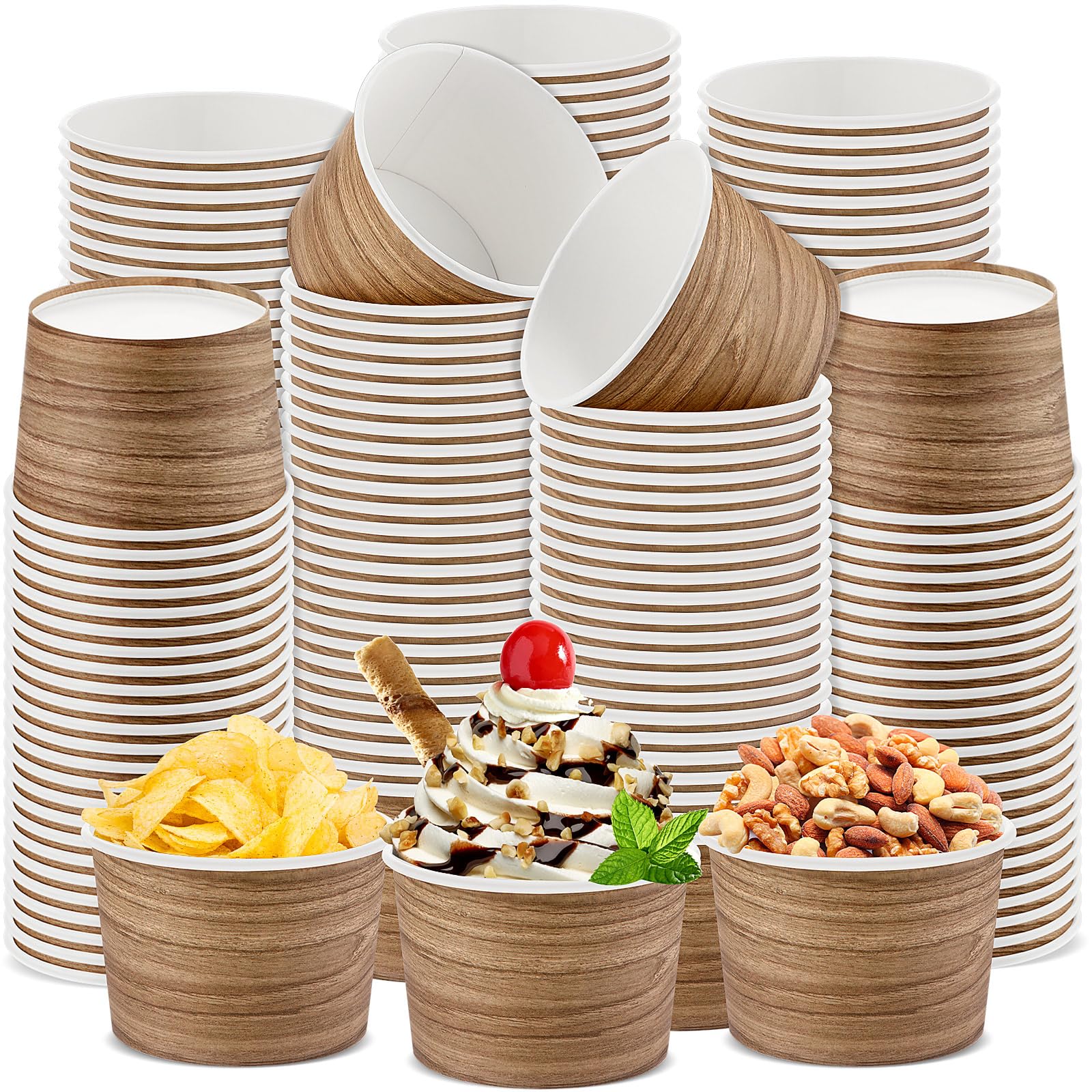 180 Pcs Wood Grain Paper Ice Cream Cups 9 oz Disposable Dessert Bowls ...