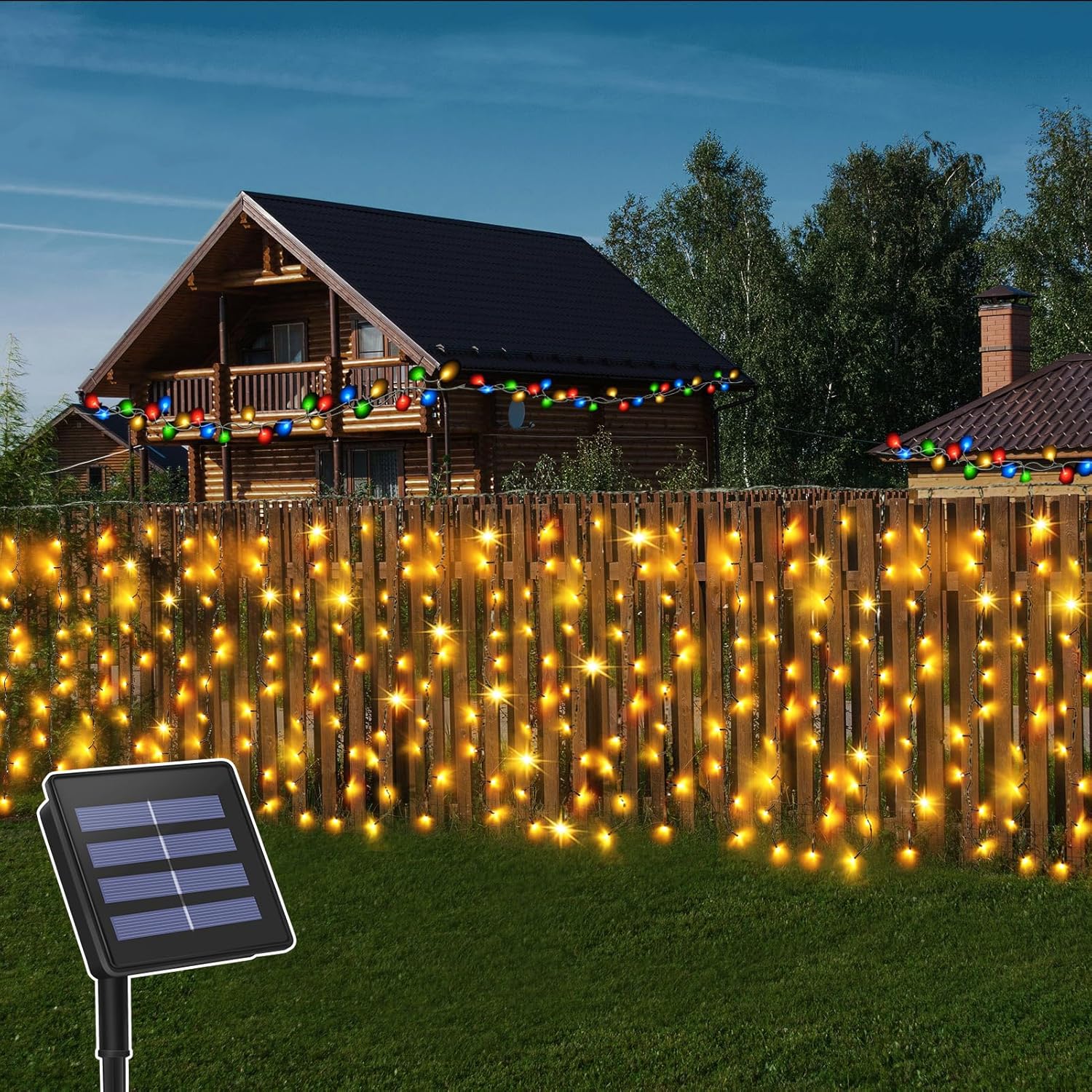 CCILAND Solar Curtain Lights Outdoor 6M x 1M 300 LED Green Wire ...