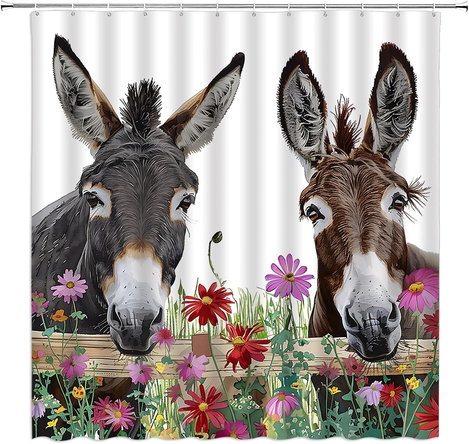 Amazon.com: ZRUWUA Funny Donkey Shower Curtain Rustic Farmhouse Daisy ...