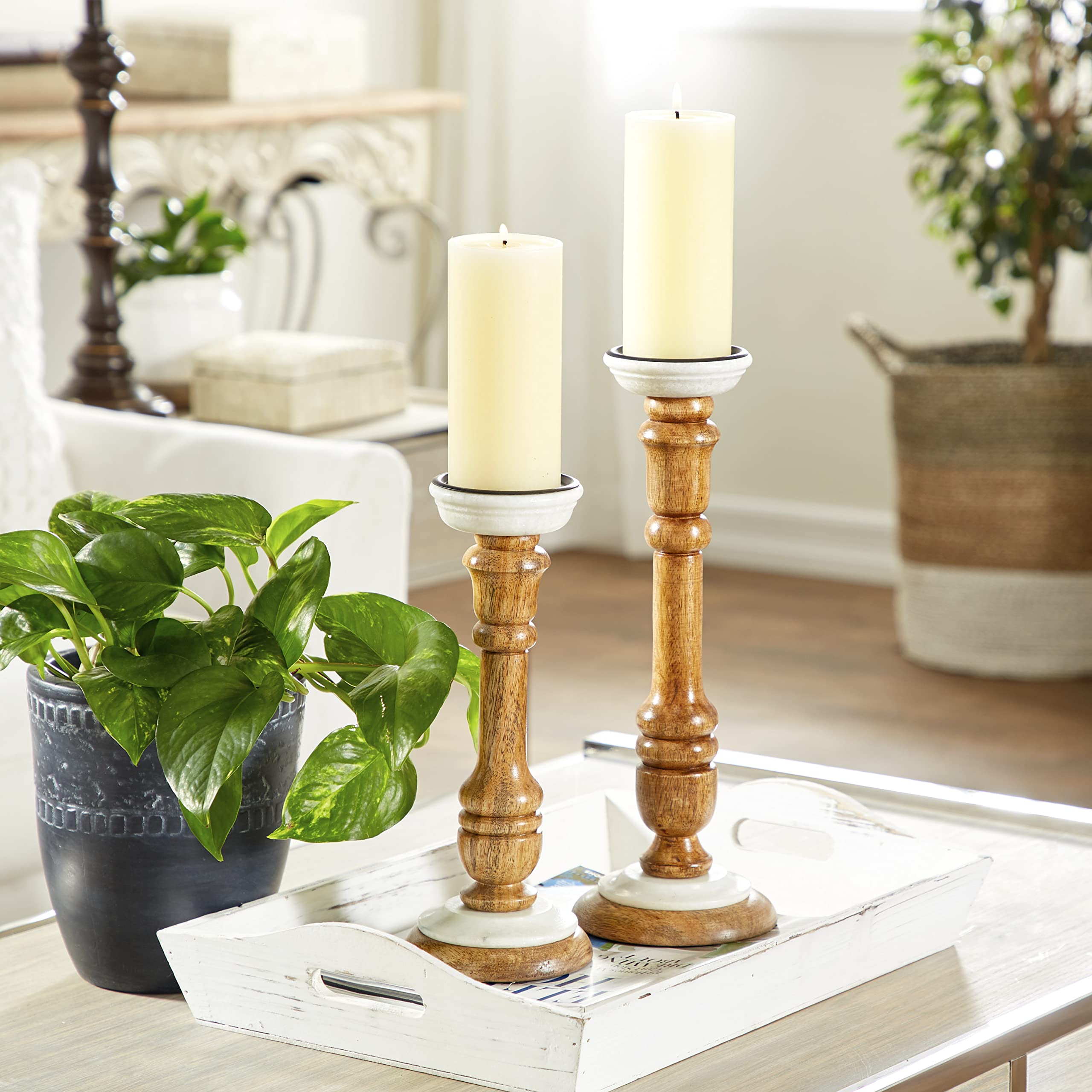 Snapklik.com : Deco 79 94553 Mango Wood Pedestal Candle Holders