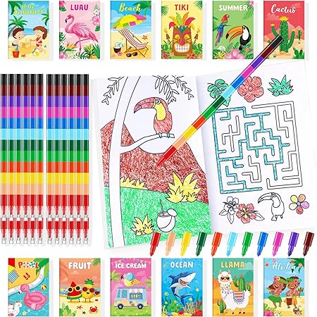 Amazon.com: 24 Pcs Summer Beach Coloring Books for Kids Mini DIY Art ...