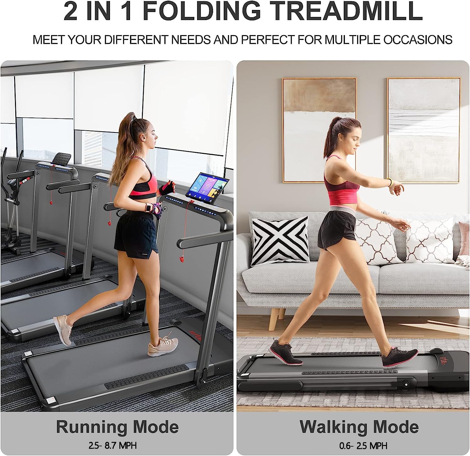 Snapklik.com : FLYLINKTECH 2 In 1 Folding Treadmill, 225HP Under Desk ...