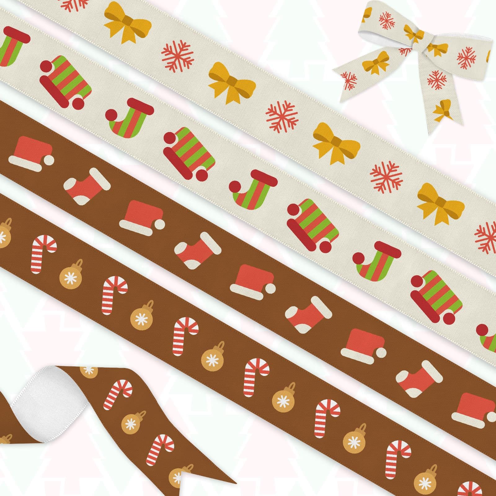 Amazon.com: YKW 4 Rolls Christmas Ribbon Set - 20 Yards Total - 1 ...