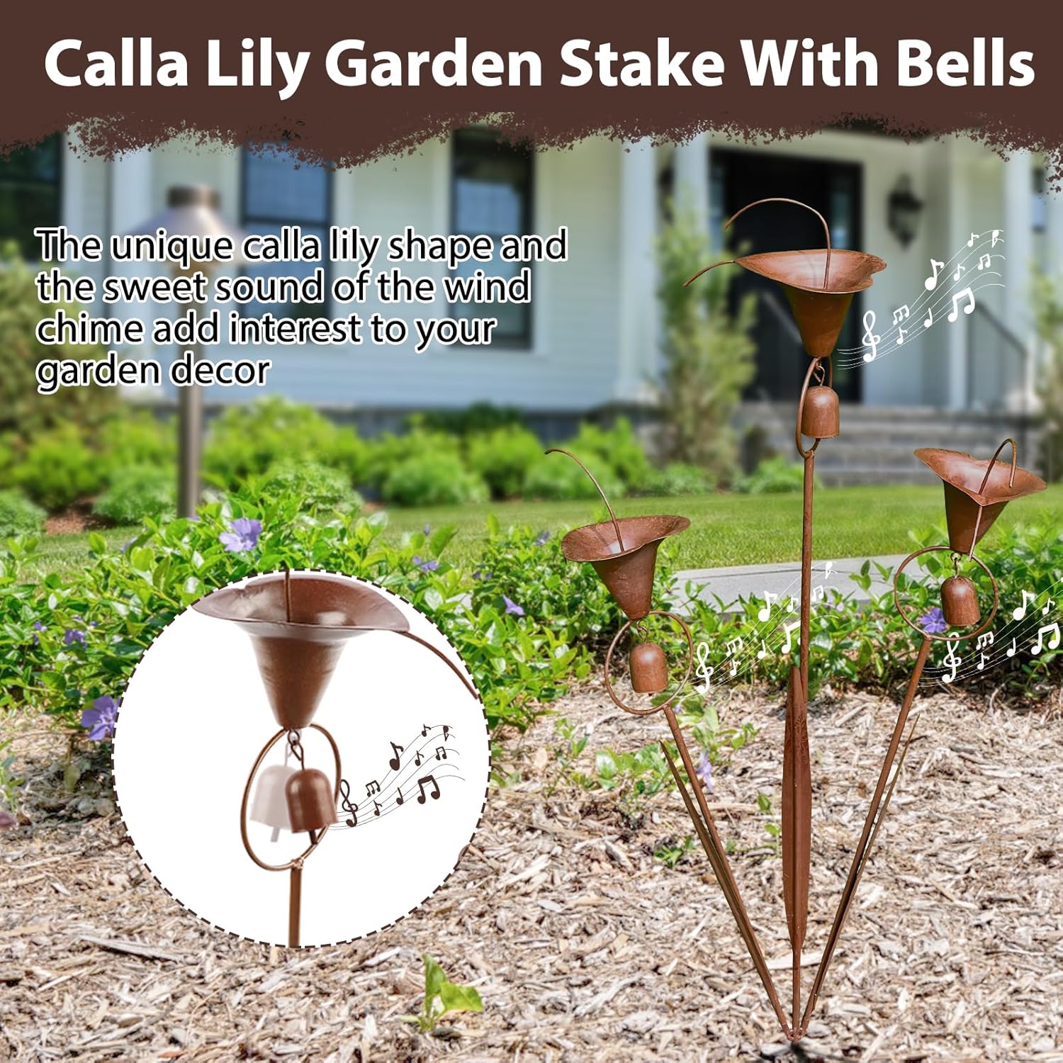 Metal Rods For Garden Metal Calla Lily Garden Stake With Bells - 35.4 ...