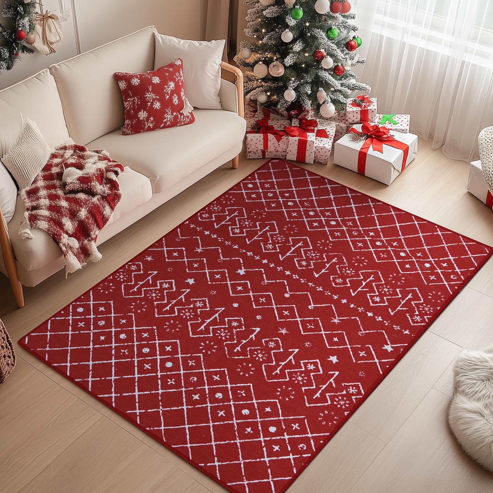 Amazon.com: jinchan Christmas Area Rug 3x5 Burgundy Red Xmas Moroccan ...