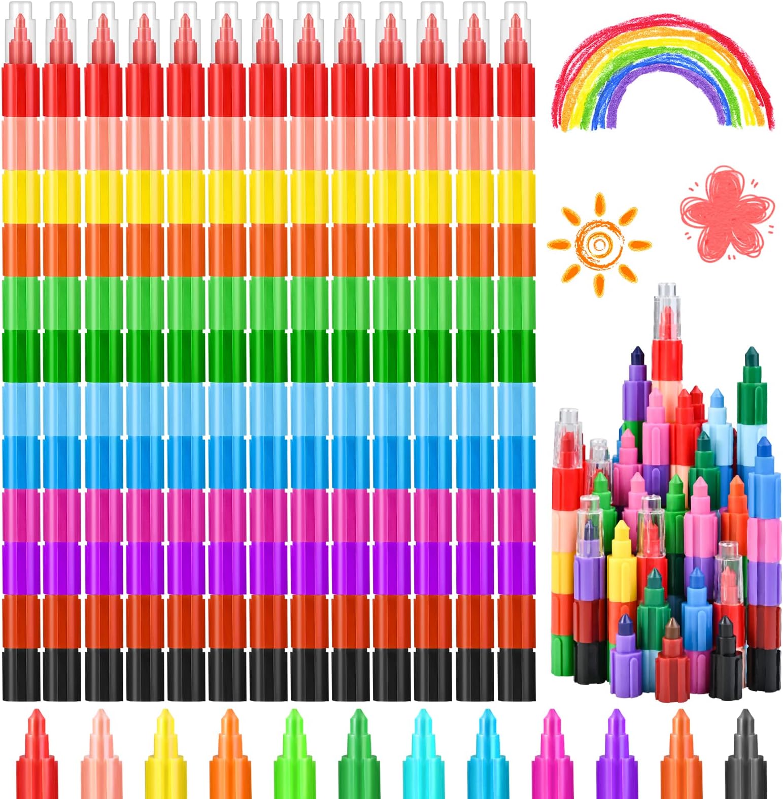 GOLDGE Pack of 13 Stackable Colouring Pencils Children's Wax Crayons ...