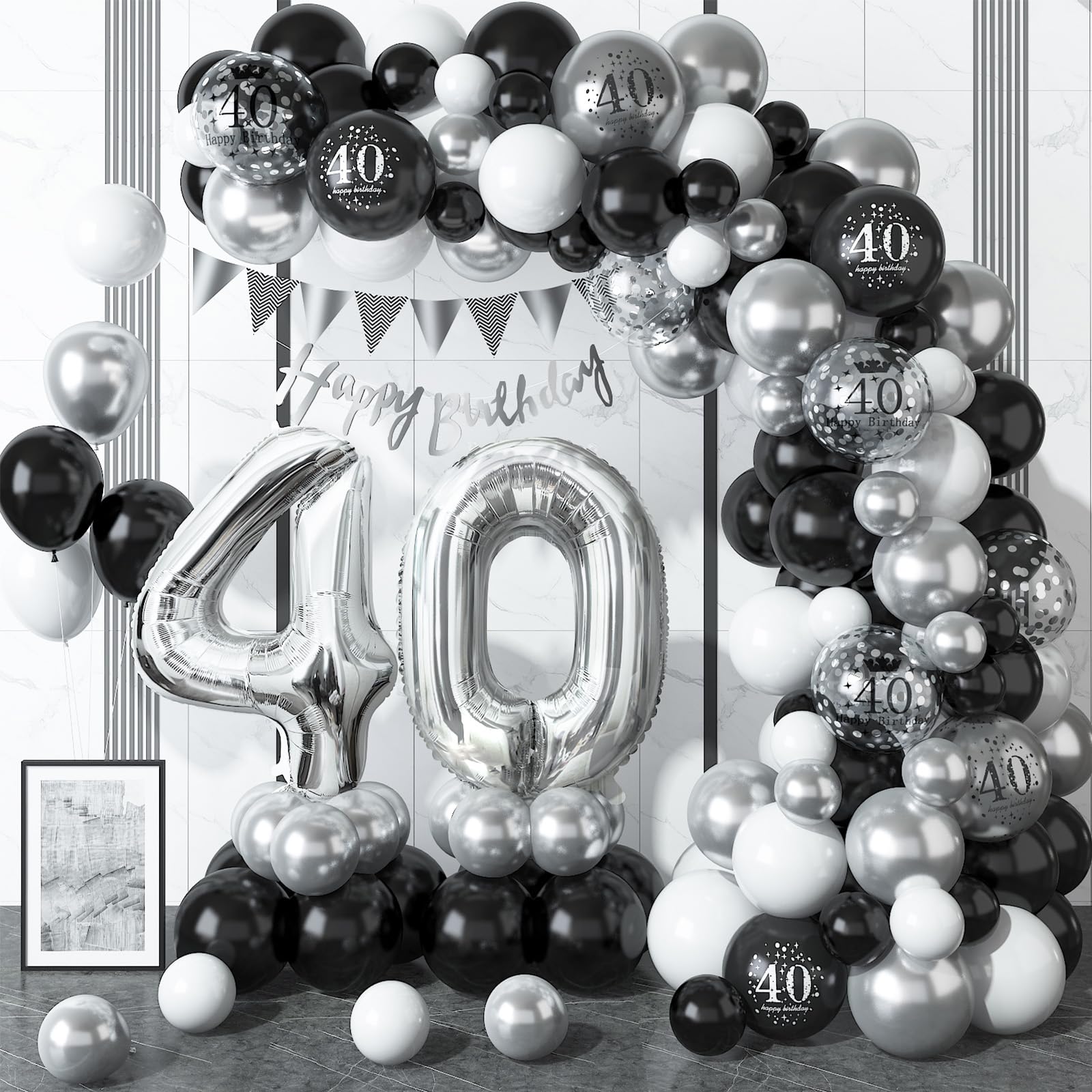 Amazon.com: 40th Birthday Decorations Black Silver,40th Birthday ...