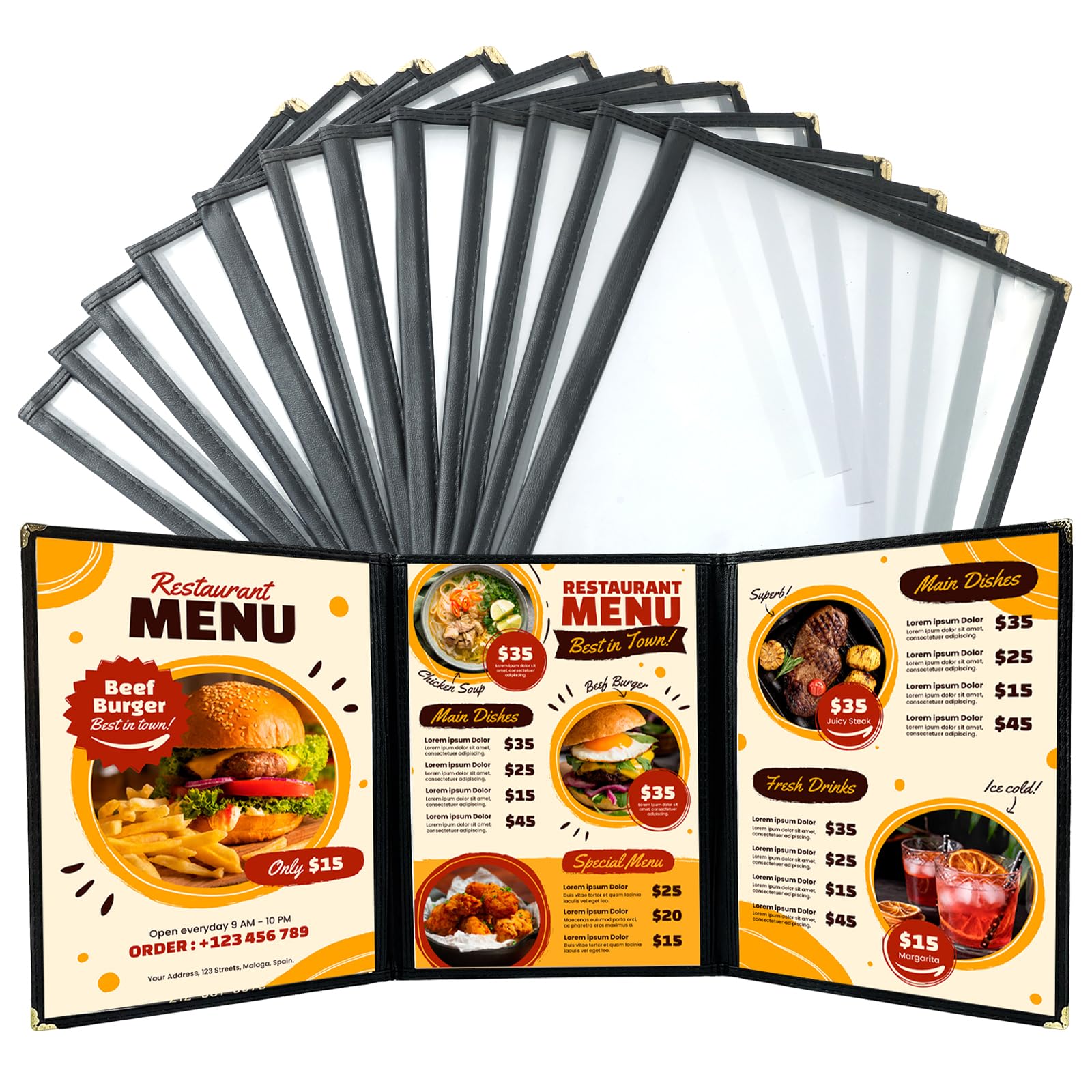 Snapklik.com : 12 Pack Menu Covers, 3 Page 6 View Transparent Menu ...