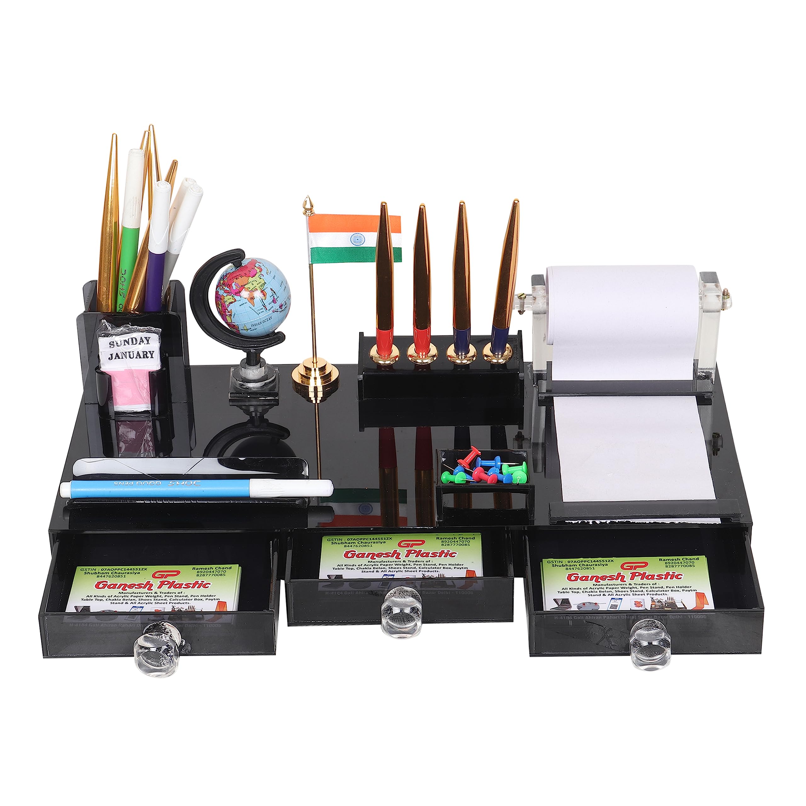 Executive Acrylic Pen Stand Multipurpose Desk Organizer 3 Drawers With ...